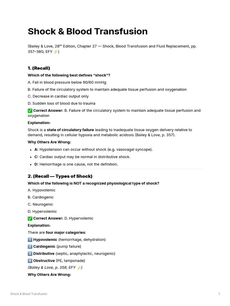 Understanding Shock and Blood Transfusion | PDF | Shock (Circulatory ...