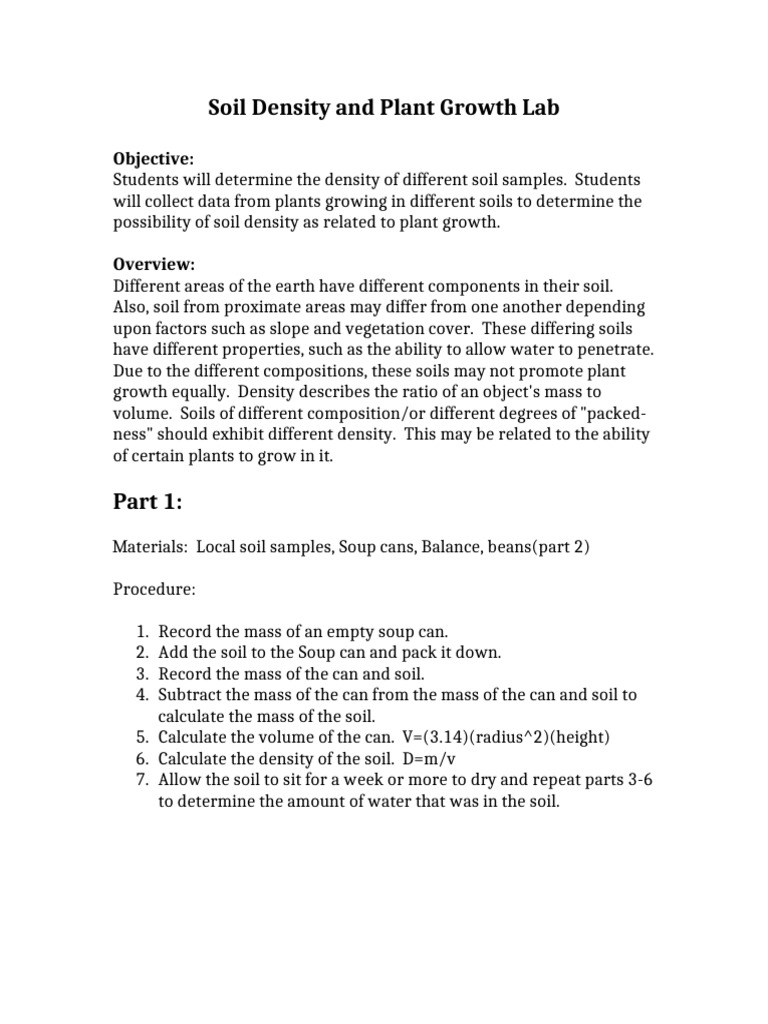 Soil Density and Plant Growth Lab: Objective | PDF | Density | Soil