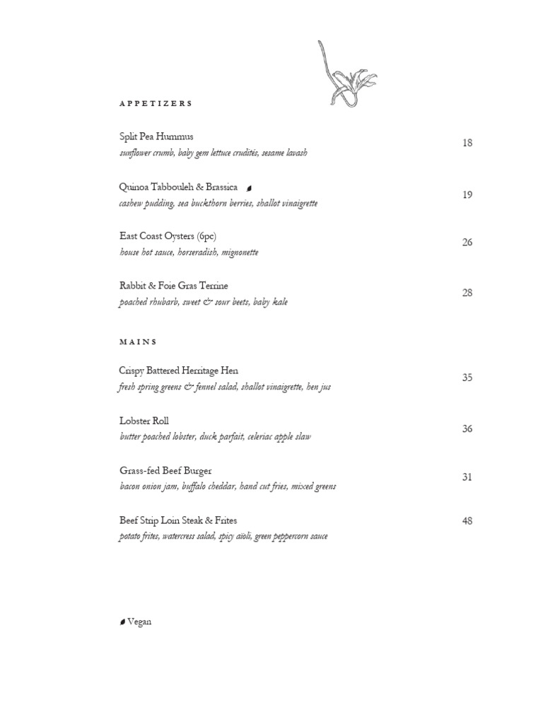 Elora Mill Restaurant Menu Overview | PDF | Sauce | Salad