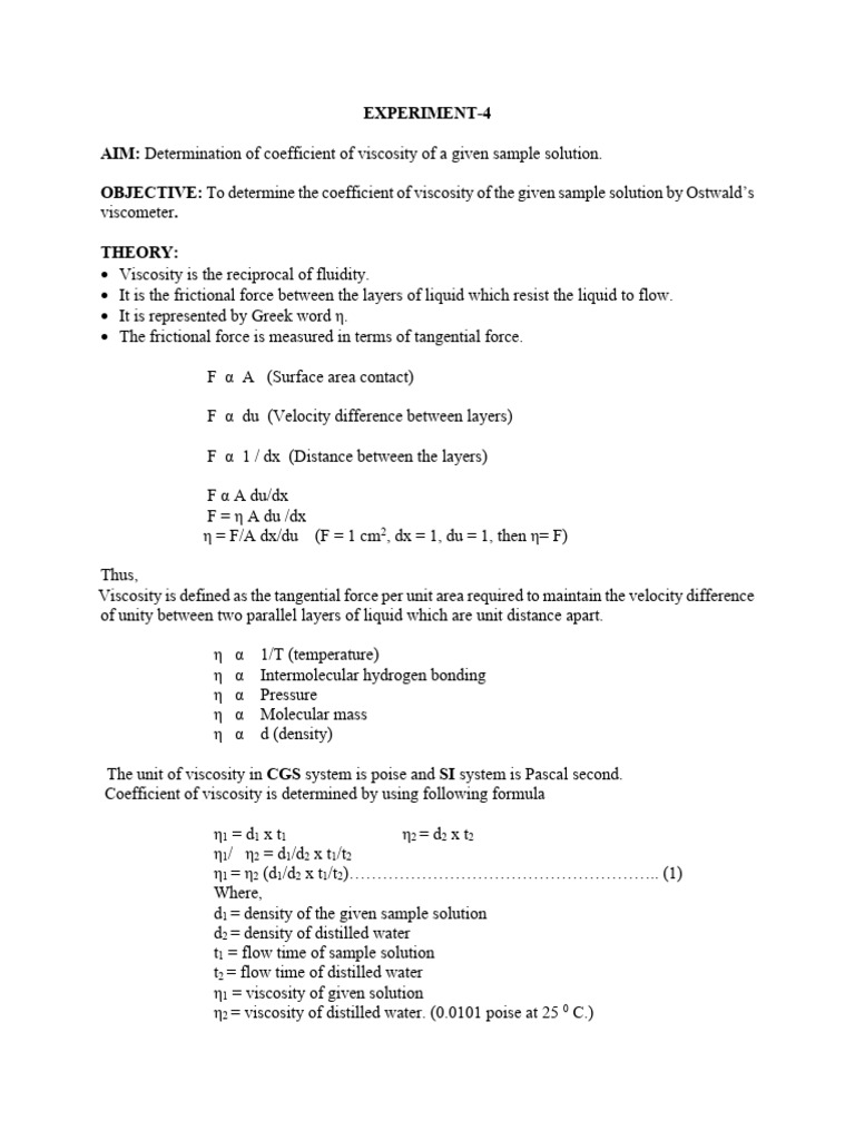 Experiment No 4 Viscosity | PDF | Viscosity | Liquids
