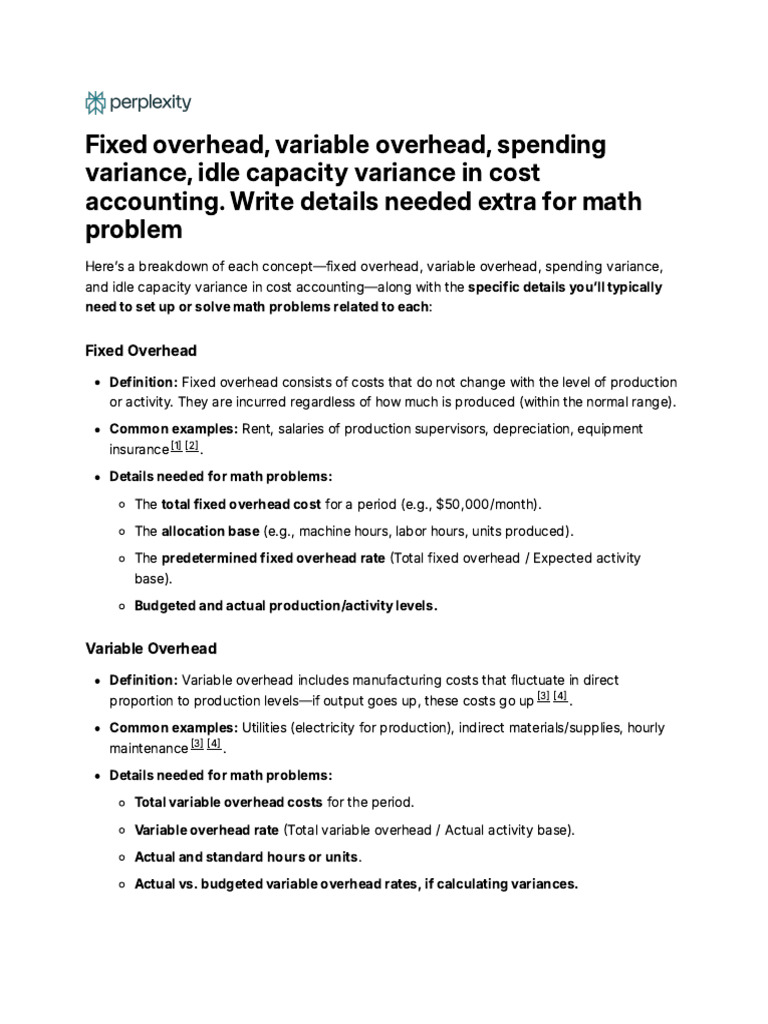 Fixed Overhead, Variable Overhead, Spending Varian | PDF | Mathematics