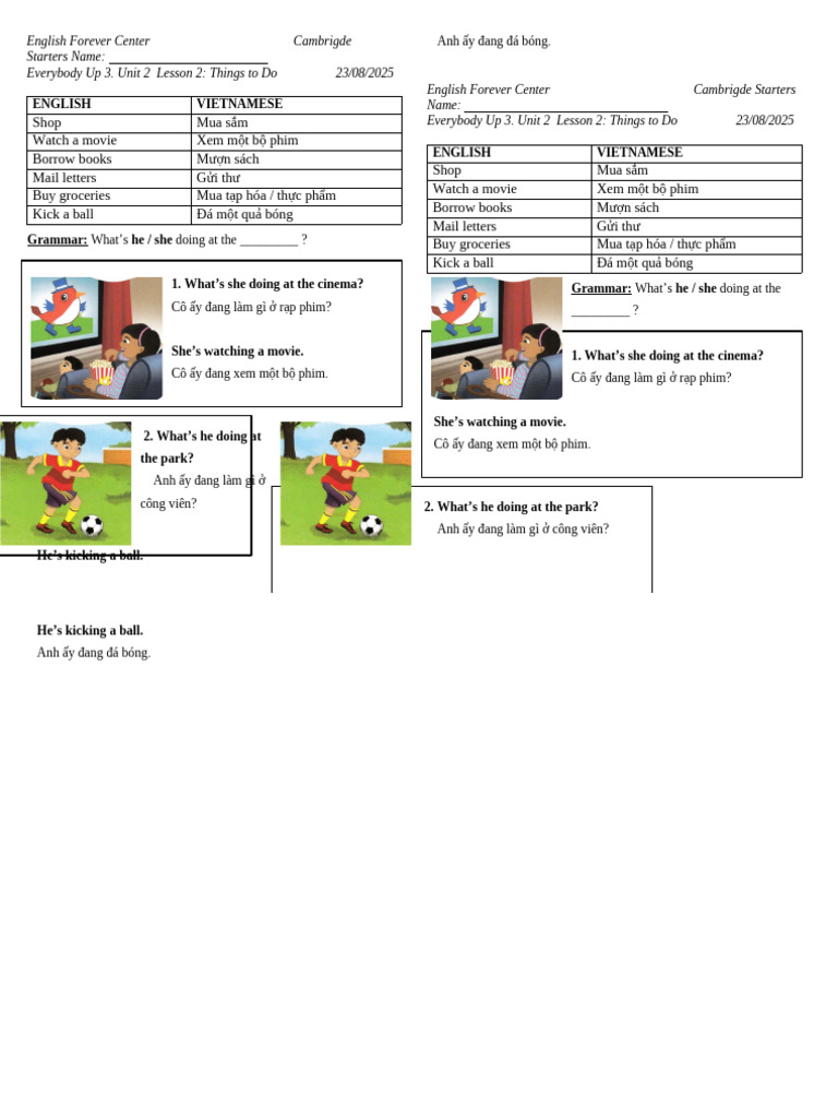 EveryBody Up 3 - Unit 2 Lesson 2 | PDF