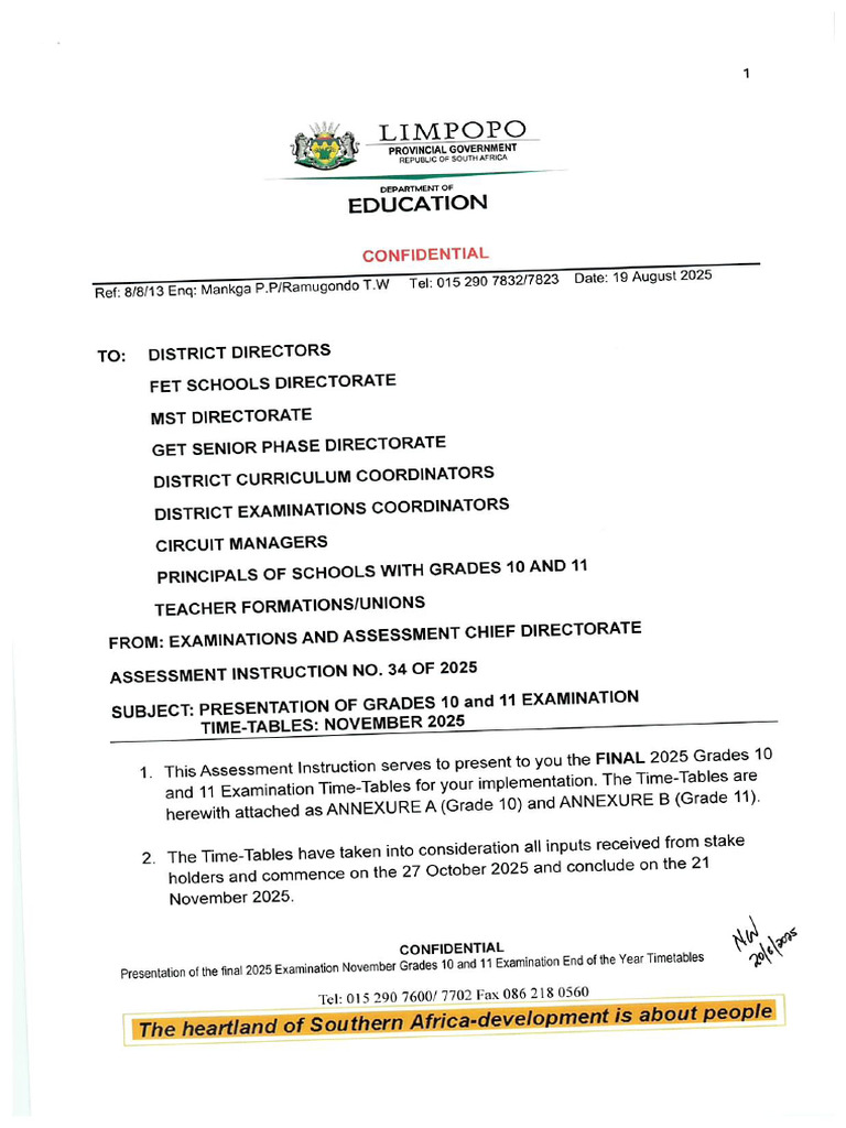 Grade 10&11 NSC Oct-Nov Time Table20-08-2025-12041 - 250820 - 160543 | PDF