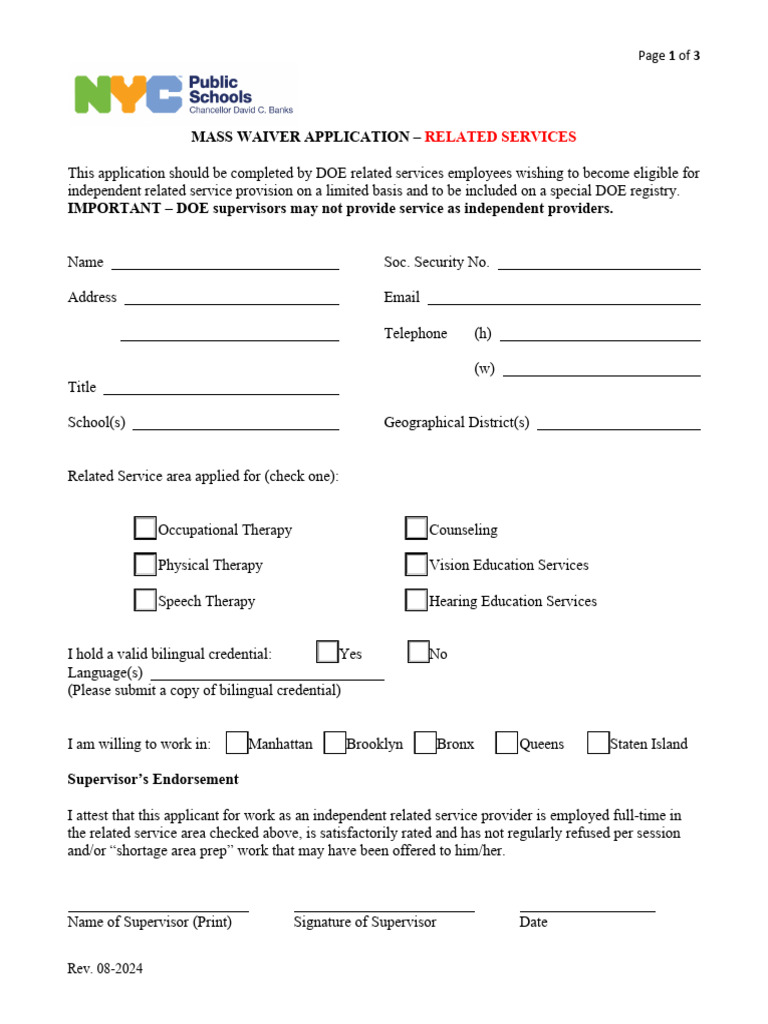 Mass Waiver Application for DOE Services | PDF | Family