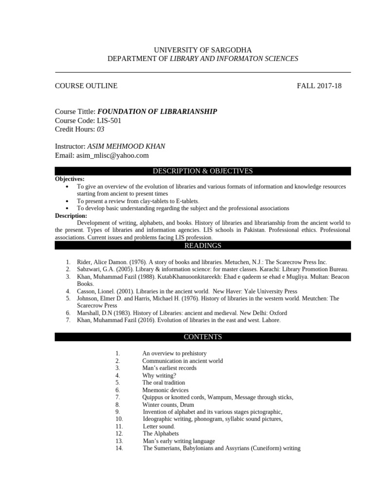 Foundation of Librarianship by Asim Khan | PDF | Writing