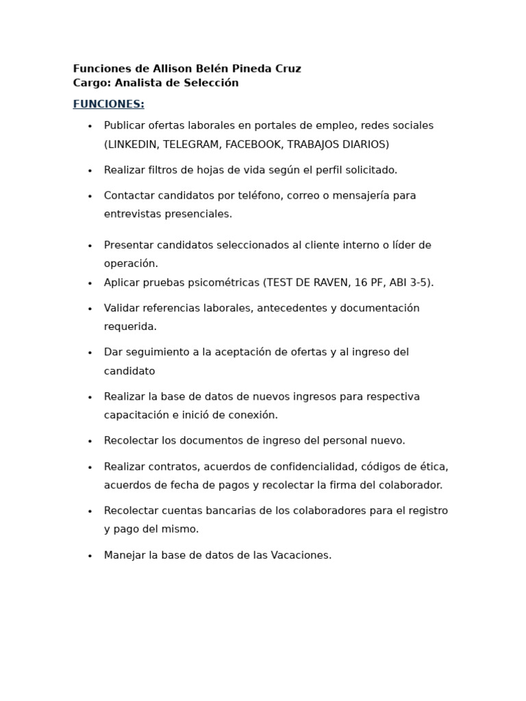 Funciones de Allison Belén Pineda Cruz | PDF