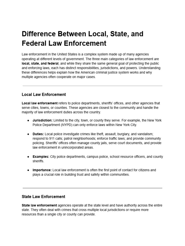 Local, State, and Federal Law Enforcement Differences | PDF | Crime ...