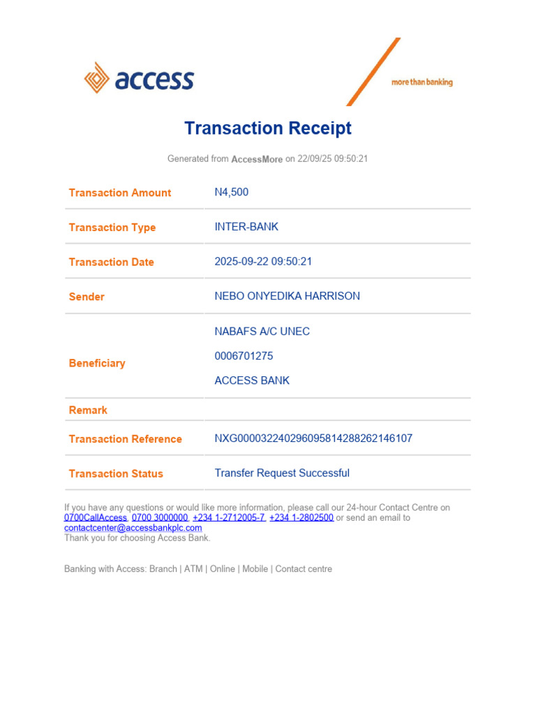 Access Bank Transaction Receipt Details | PDF