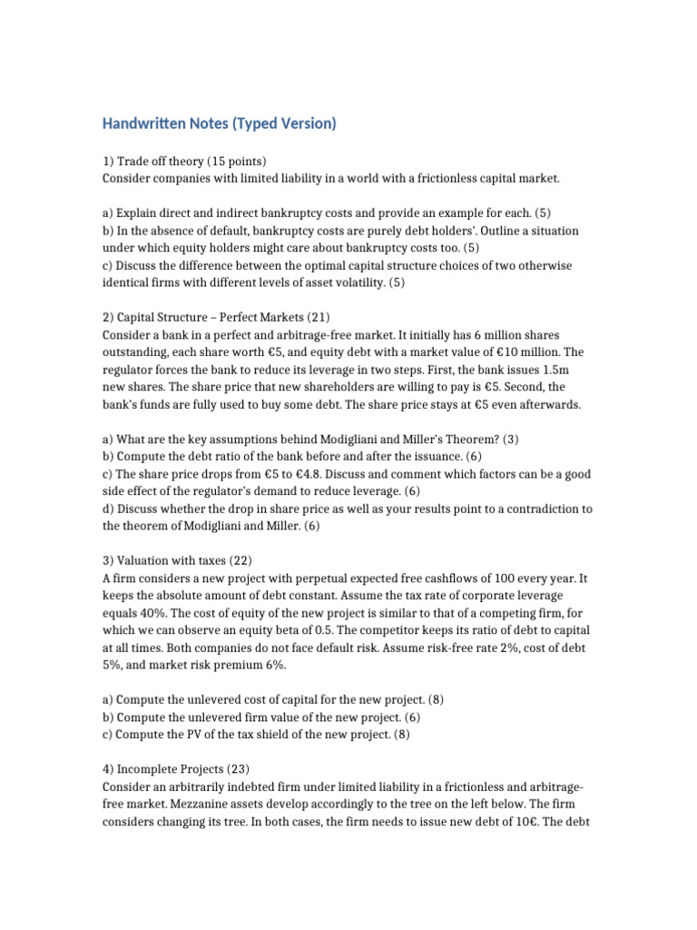 Handwritten Notes Typed | PDF | Capital Structure | Equity (Finance)