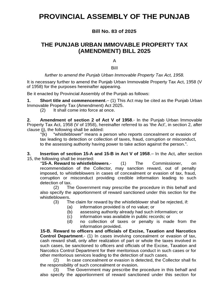 The Punjab Urban Immovable Property _Tax (Amendment) Bill 2025 (Bill No ...