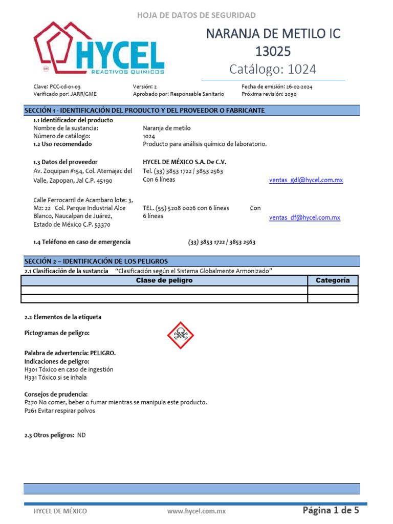HDS Naranja de Metilo Ver 2024 | PDF | Agua | Combustión