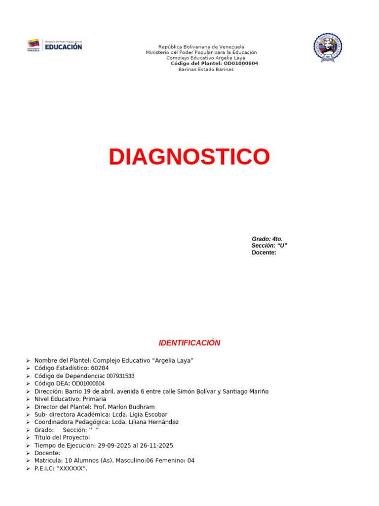 Diagnóstico Estudiantil 4to Grado EBN | PDF | Comportamiento | Aprendizaje