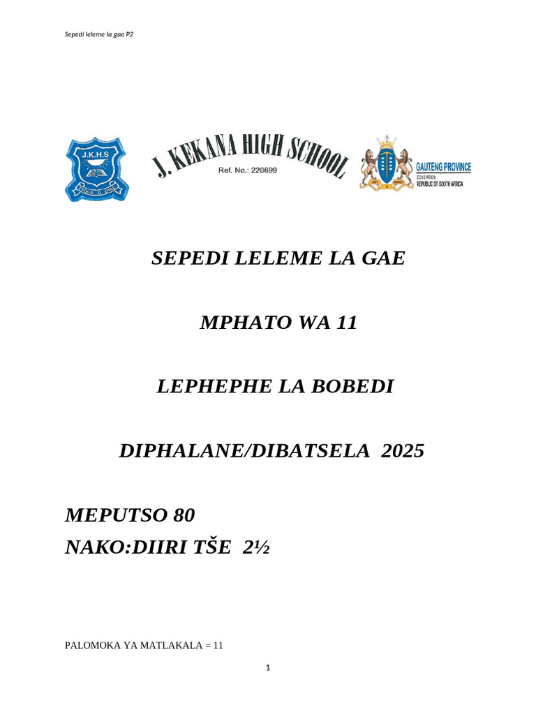 Paper 2 Grade 11 Exam 2025 | PDF