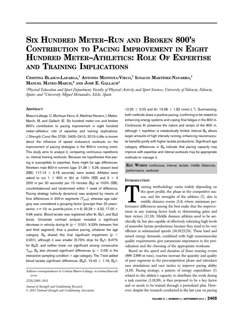 Pacing Strategies in 800m Running | PDF | Strength Training