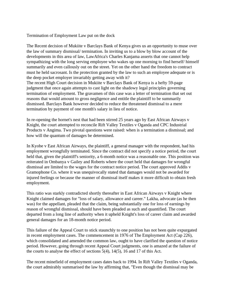 Termination of Employment Law Put On The Dock | PDF | Damages | Justice