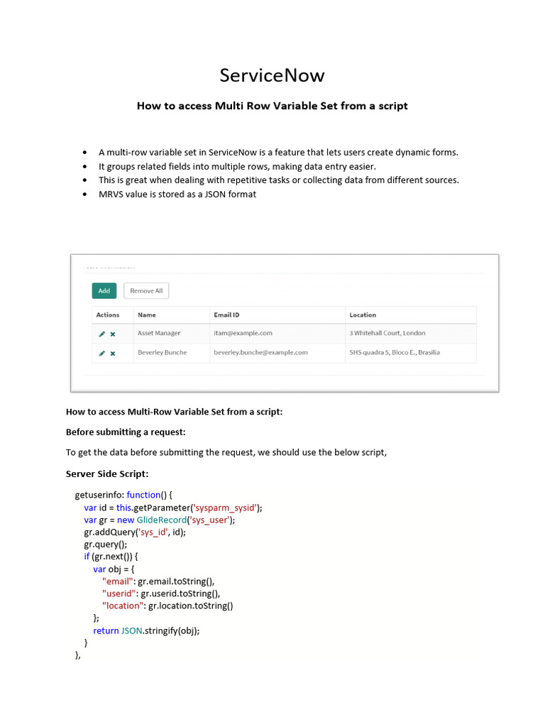 ServiceNow Multi-Row Variable Set | PDF