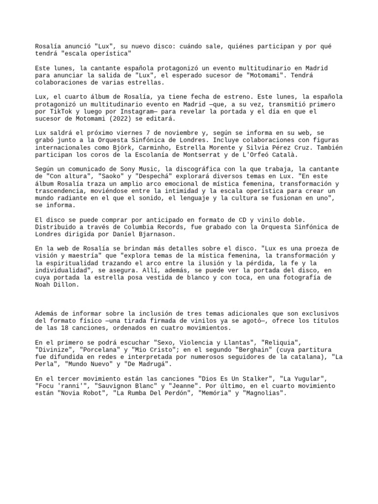 Rosalia 2025 | PDF | Grabación de sonido | Música grabada