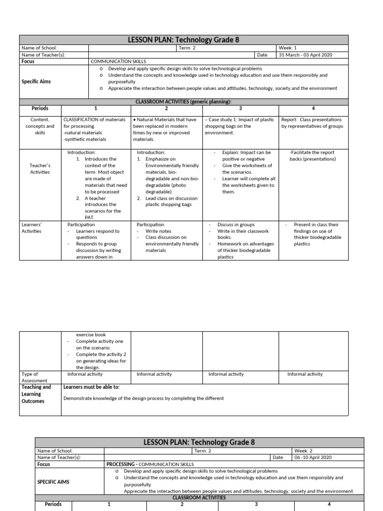Grade 8 Technology Lesson Plan Overview | PDF | Learning | Lesson Plan