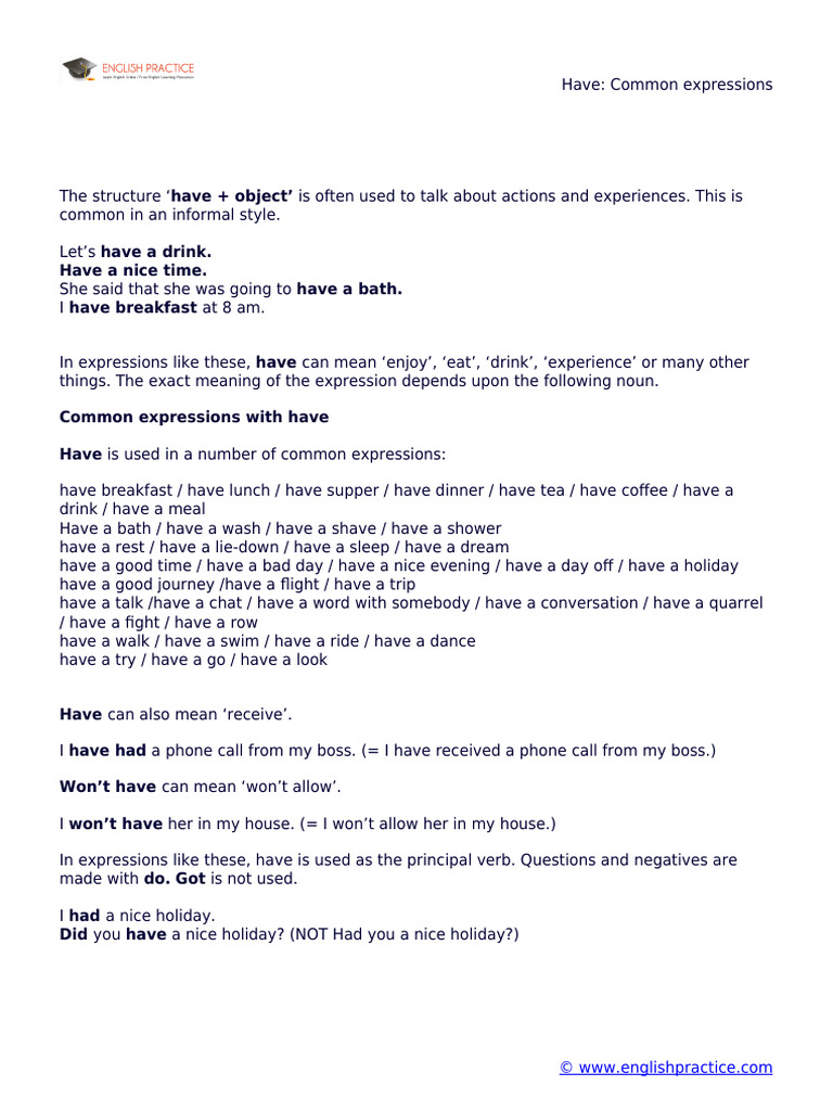 Common Expressions with "Have" | PDF