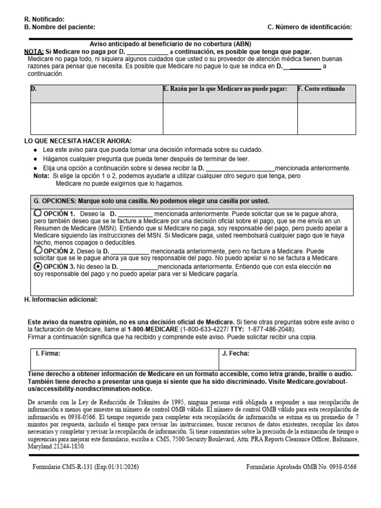 Advanced Beneficiary Notice SPN (SAMPLE) | PDF | Medicare (Estados Unidos)