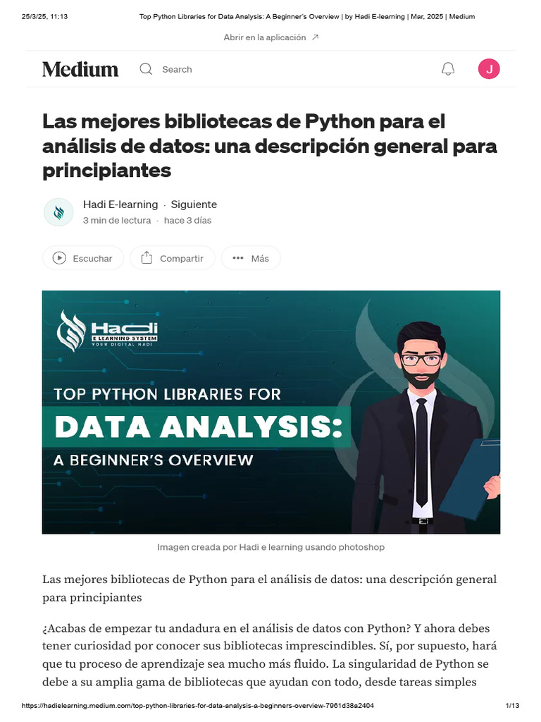 Top Python Libraries For Data Analysis - A Beginner's Overview - by Hadi E-Learning - Mar, 2025 ...