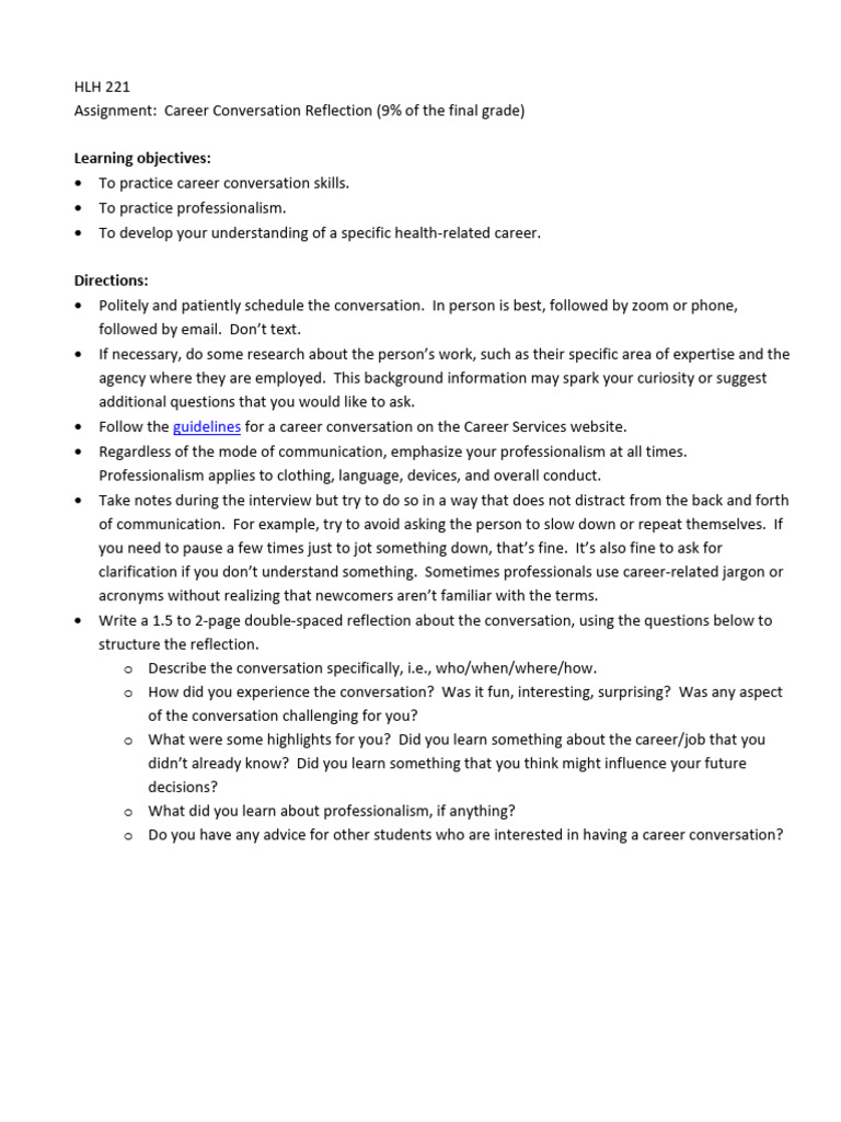 221 - Career Conversation Reflection Guidelines | PDF