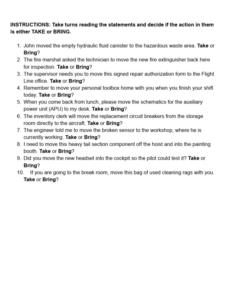 Amte Take or Bring Review 1 | PDF