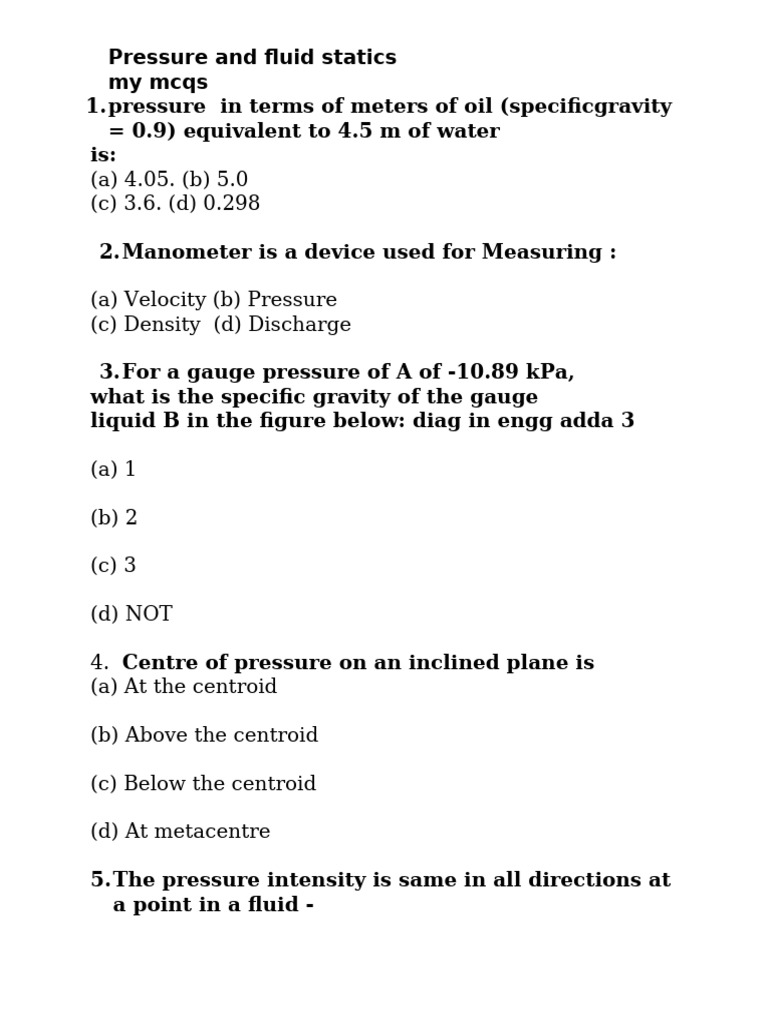 Pressure and Fluid Statics | PDF | Buoyancy | Pressure