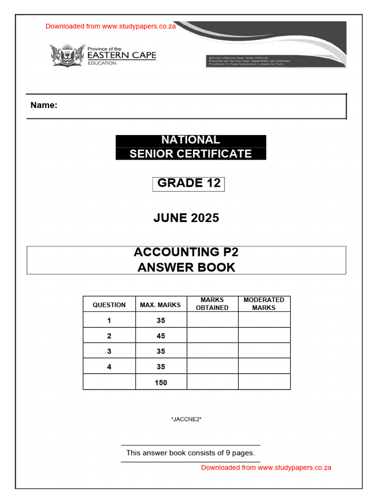 Grade 12 Accounting June 2025 Exam | PDF | Debits And Credits | Banks