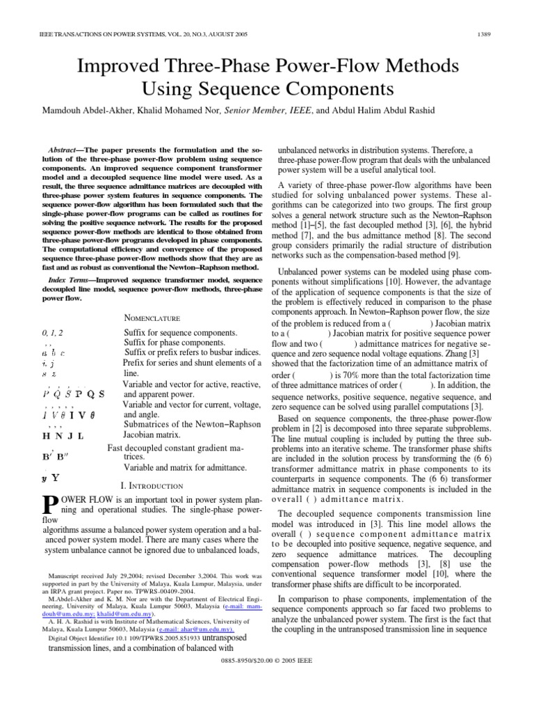 Improved Three-Phase Power-Flow Methods Using Sequence Components - MA ...