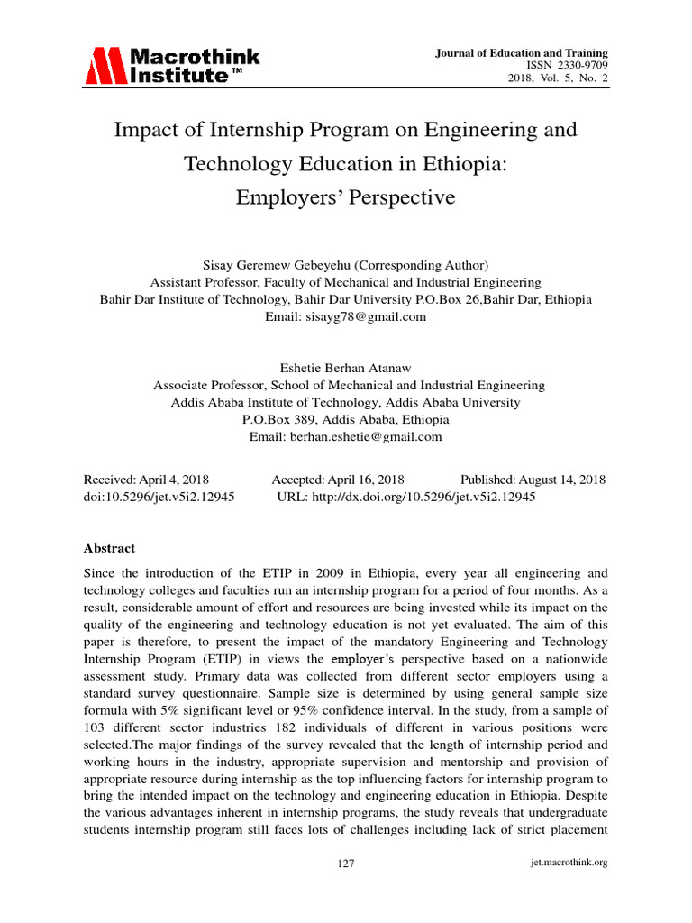 Internship Impact on Ethiopian Engineering Education | PDF | Survey ...