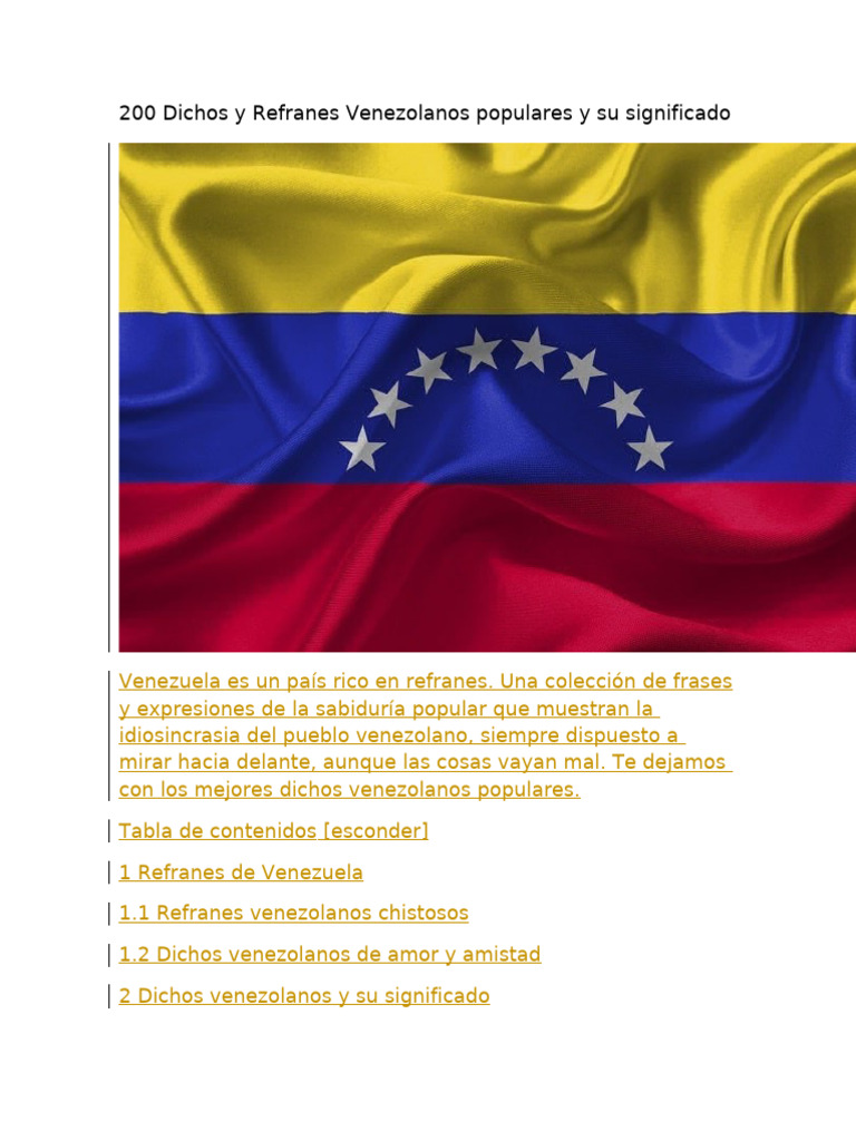 200 Dichos y Refranes Venezolanos Populares y Su Significado | PDF