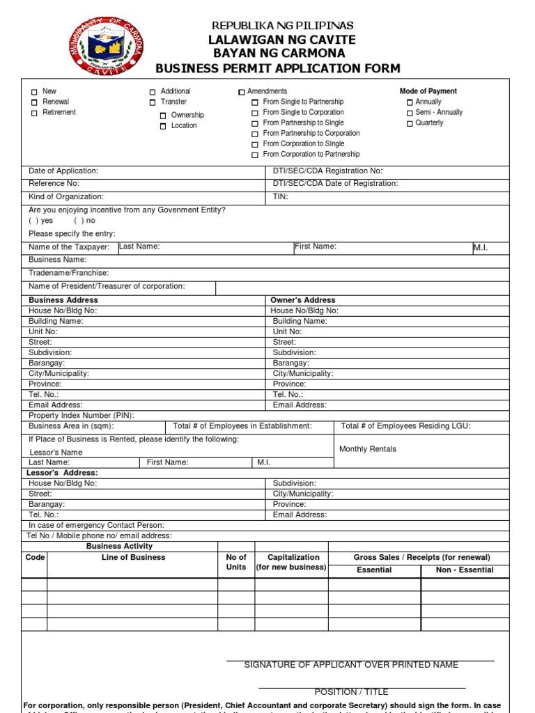 Business Permit Application Form | PDF | Fee | Payments