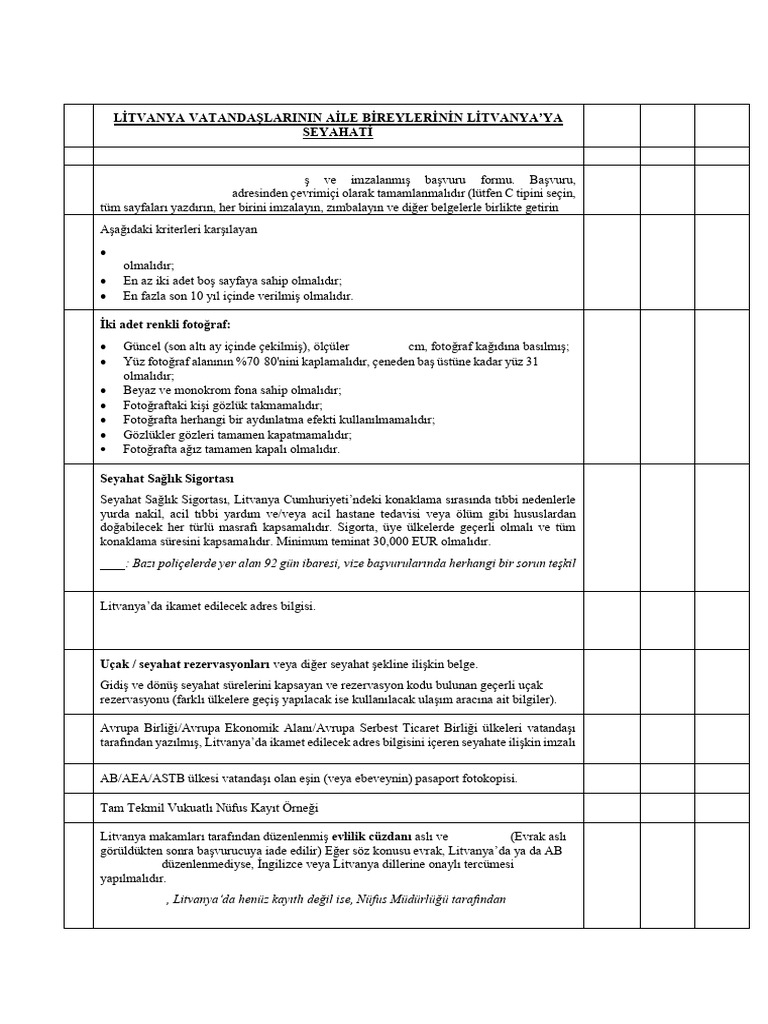 Lithuanian Citizens Family Member Travel To Lithuania | PDF