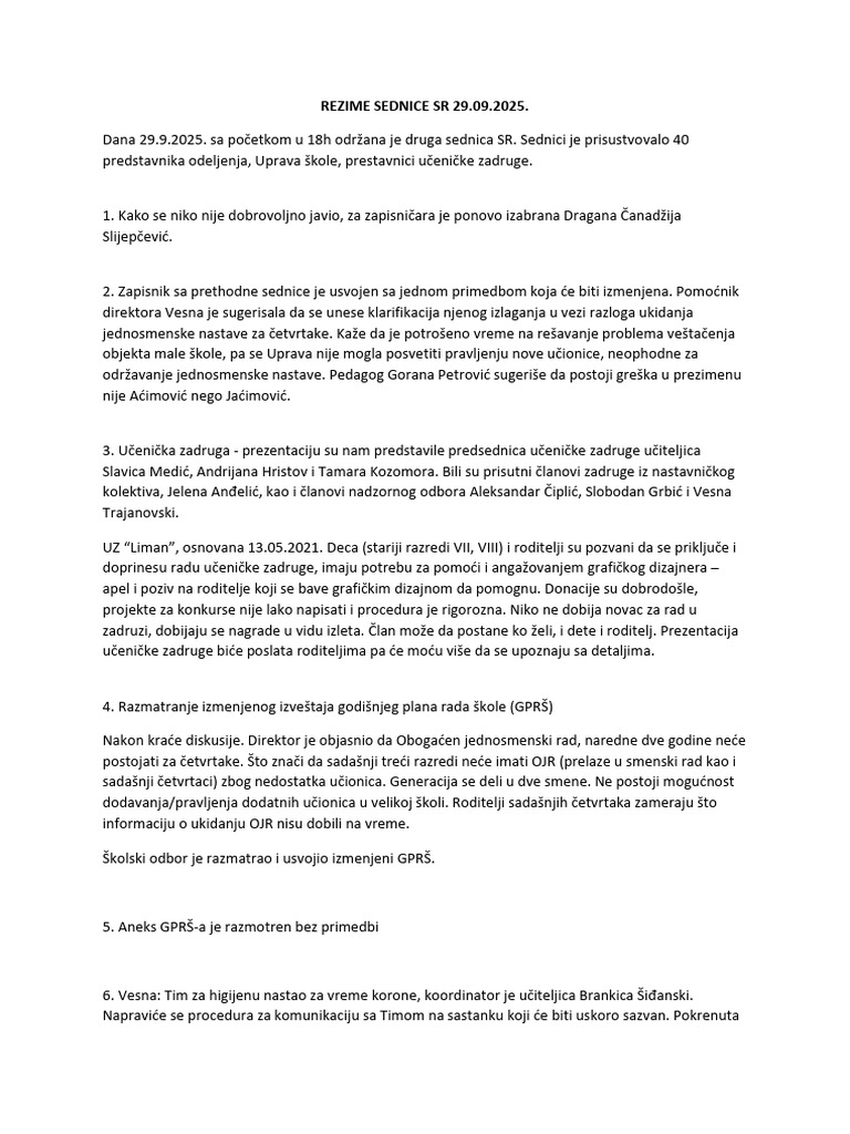 Rezime Sa 2. Sednice SR - 29.9.2025. | PDF