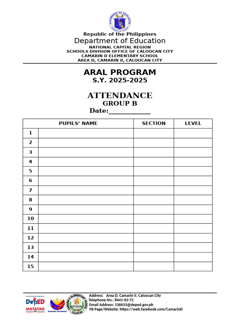 Camarin D Elementary School Attendance Form | PDF