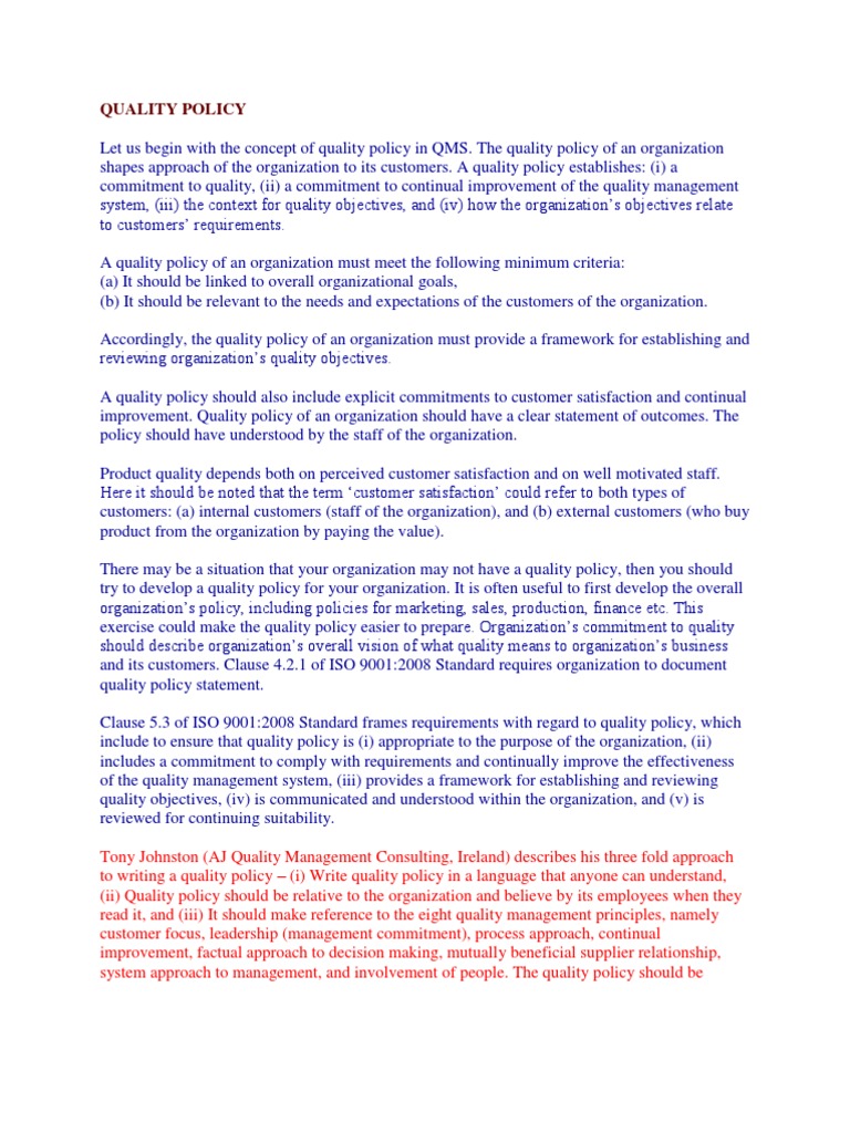 Quality Policy | PDF | Quality Management | Iso 9000