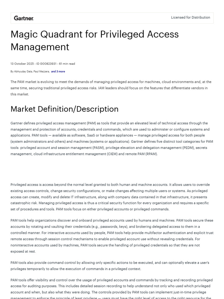 2025 Magic Quadrant For Privileged Access Management | PDF | Cloud Computing | Software As A Service