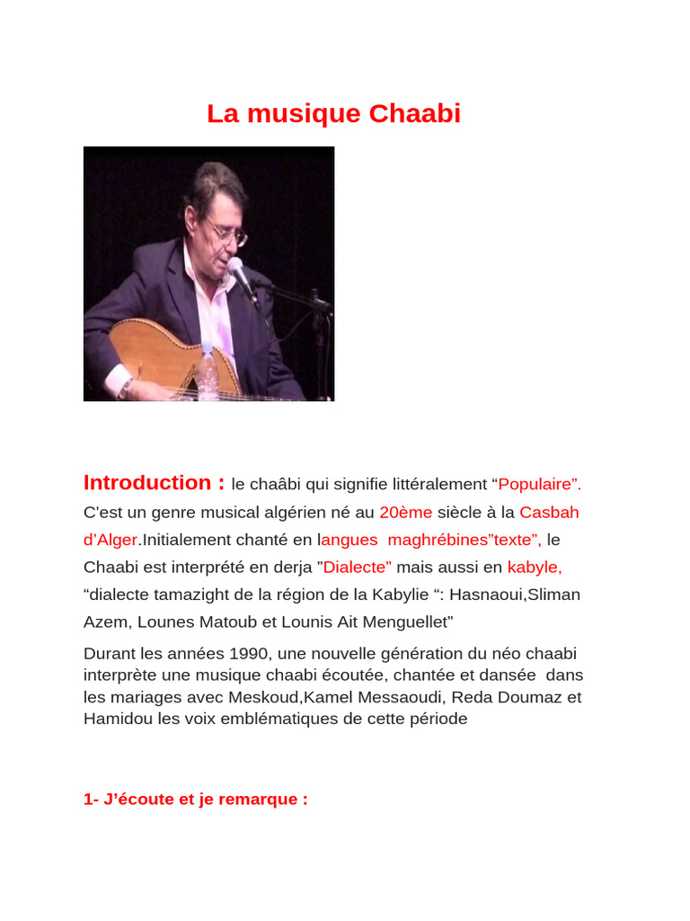 Introduction au Chaâbi Algérien | PDF | Musicologie