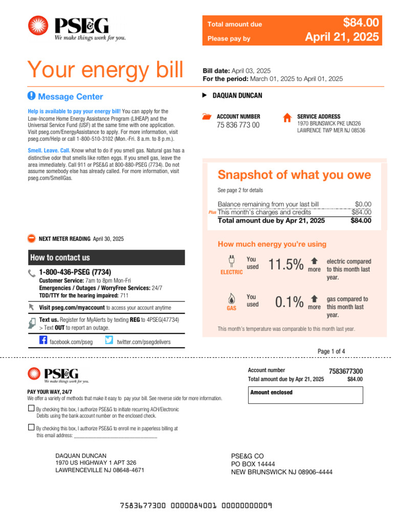 PSEG Bill 03012025 - 04012025 | PDF | Taxes | Cheque