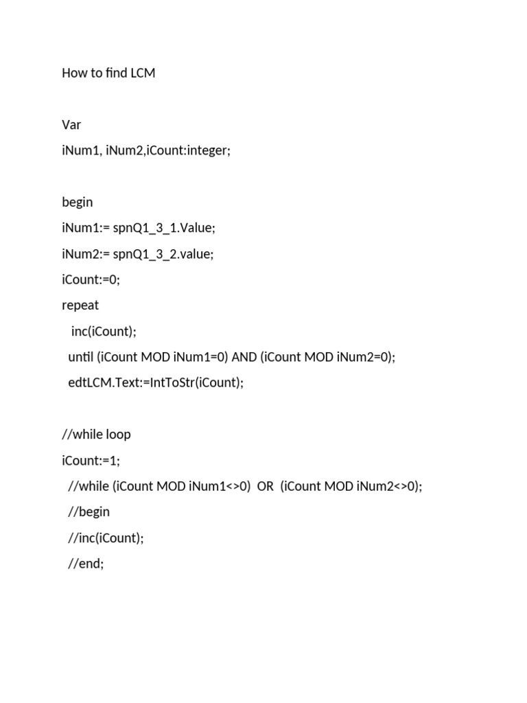 Calculate LCM Using Pascal Code | PDF