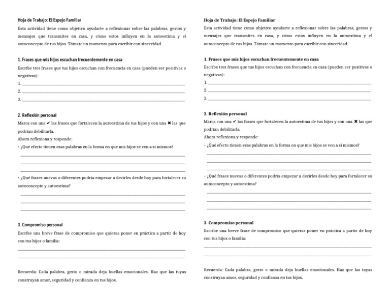 Reflexiona sobre el Espejo Familiar | PDF | Autoestima | Conceptos ...