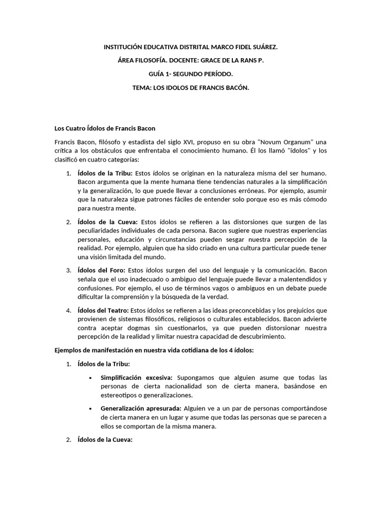 Los Cuatro Ídolos de Francis Bacon | PDF | Francis Bacon | Conocimiento