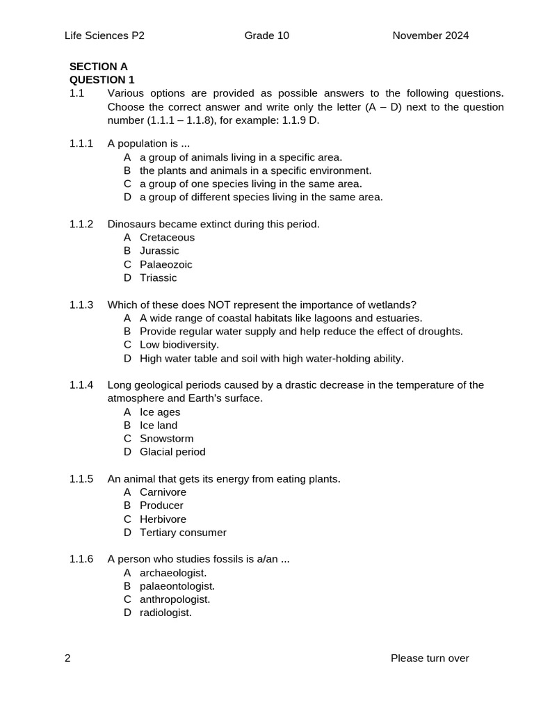 Grade 10 Life Sciences Term 4 Paper 2 | PDF | Food Web | Nature
