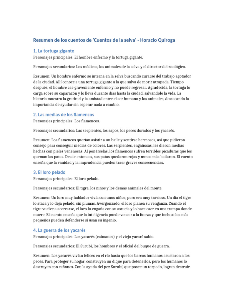 Resumen de "Cuentos de la selva" | PDF