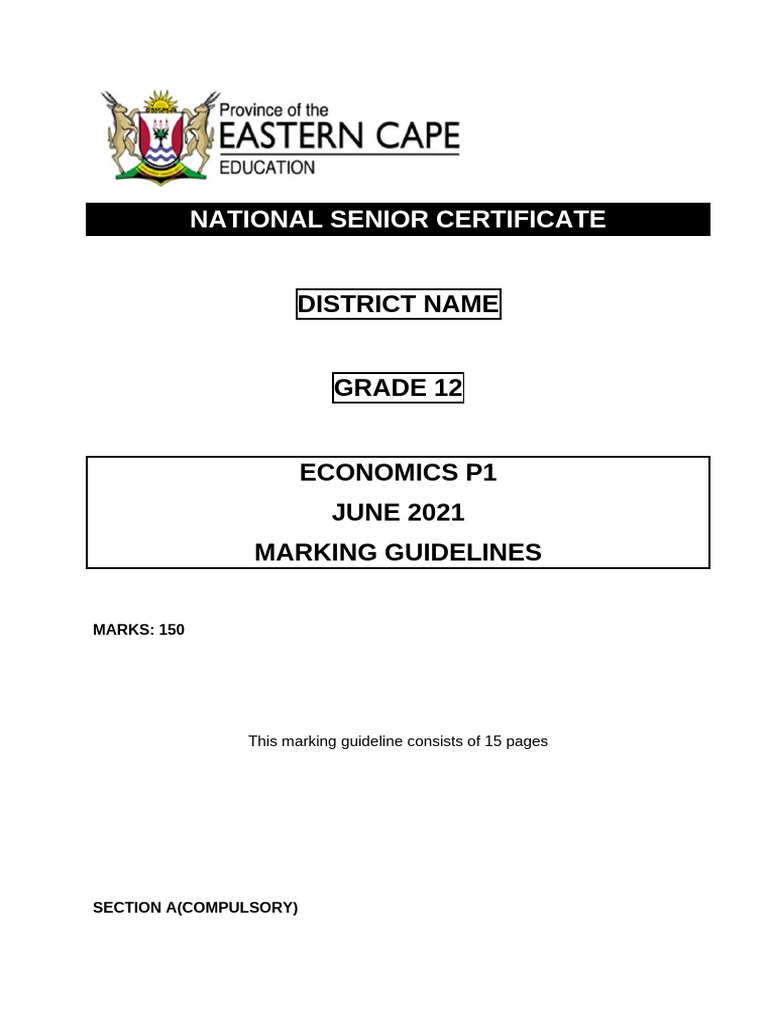 2021 GRADE 12 June Econ P1 Marking Guideline Moderated | PDF | Fiscal ...