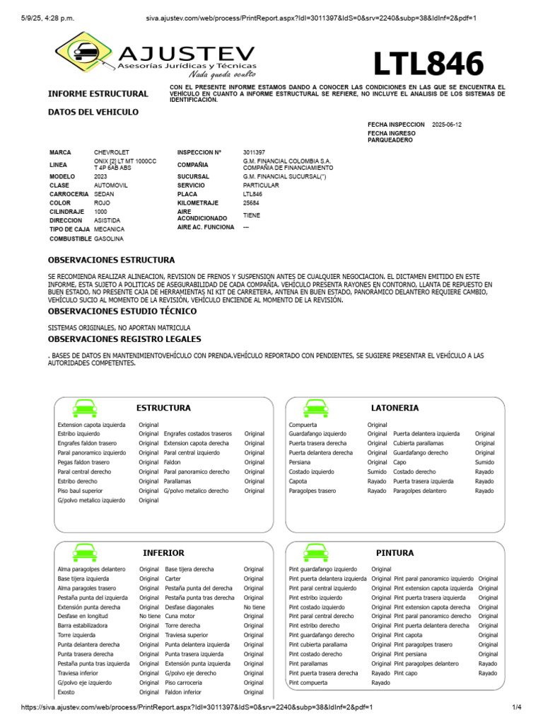 Informe Estructural Datos Del Vehiculo | PDF | Vehículo de motor ...