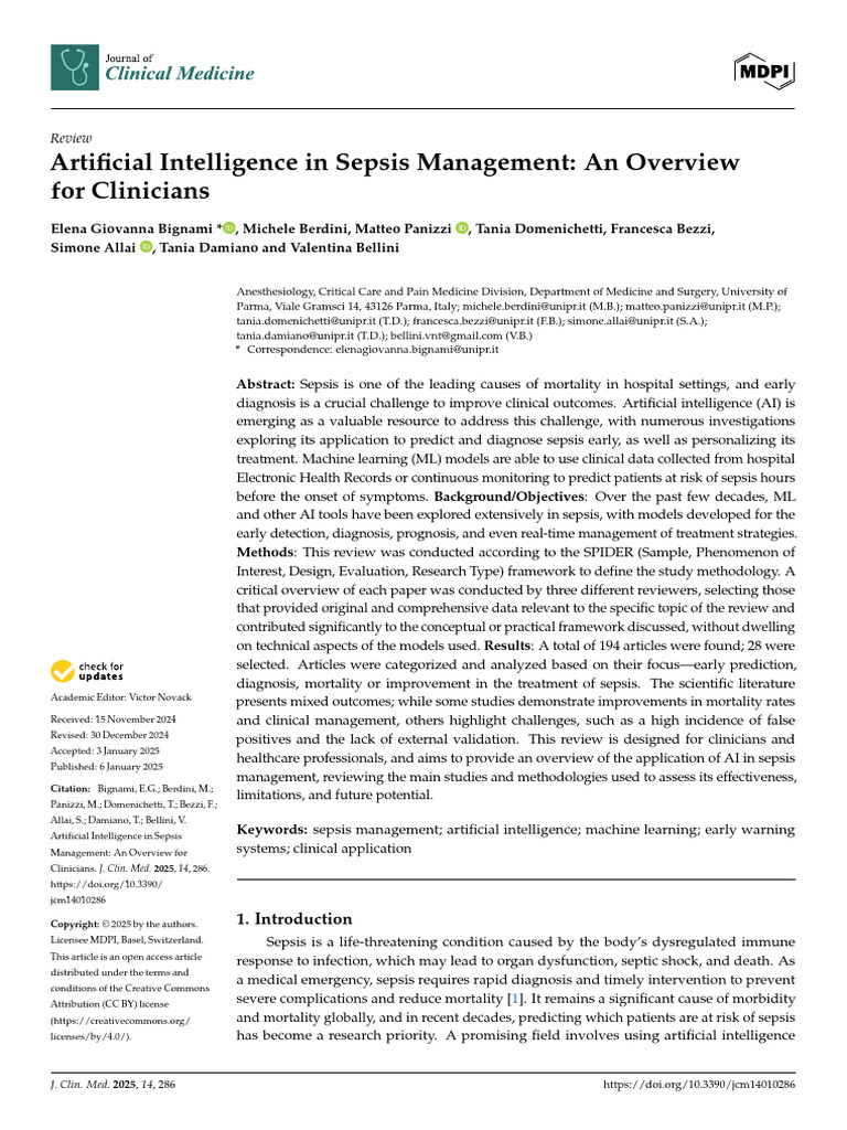 Artificial Intelligence in Sepsis Management: An Overview For ...