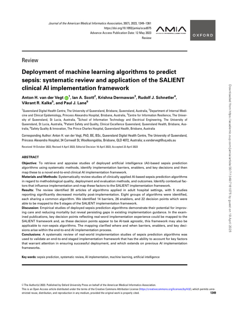 Sepsis Prediction AI: Systematic Review & Framework | PDF | Artificial ...