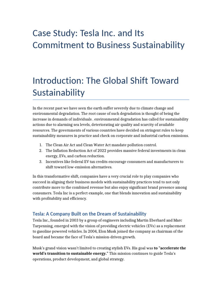 Tesla's Path to Sustainable Innovation | PDF | Electric Vehicle ...